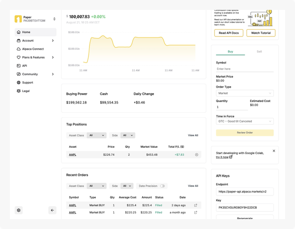 How to Start Paper Trading with Alpaca's Trading API
